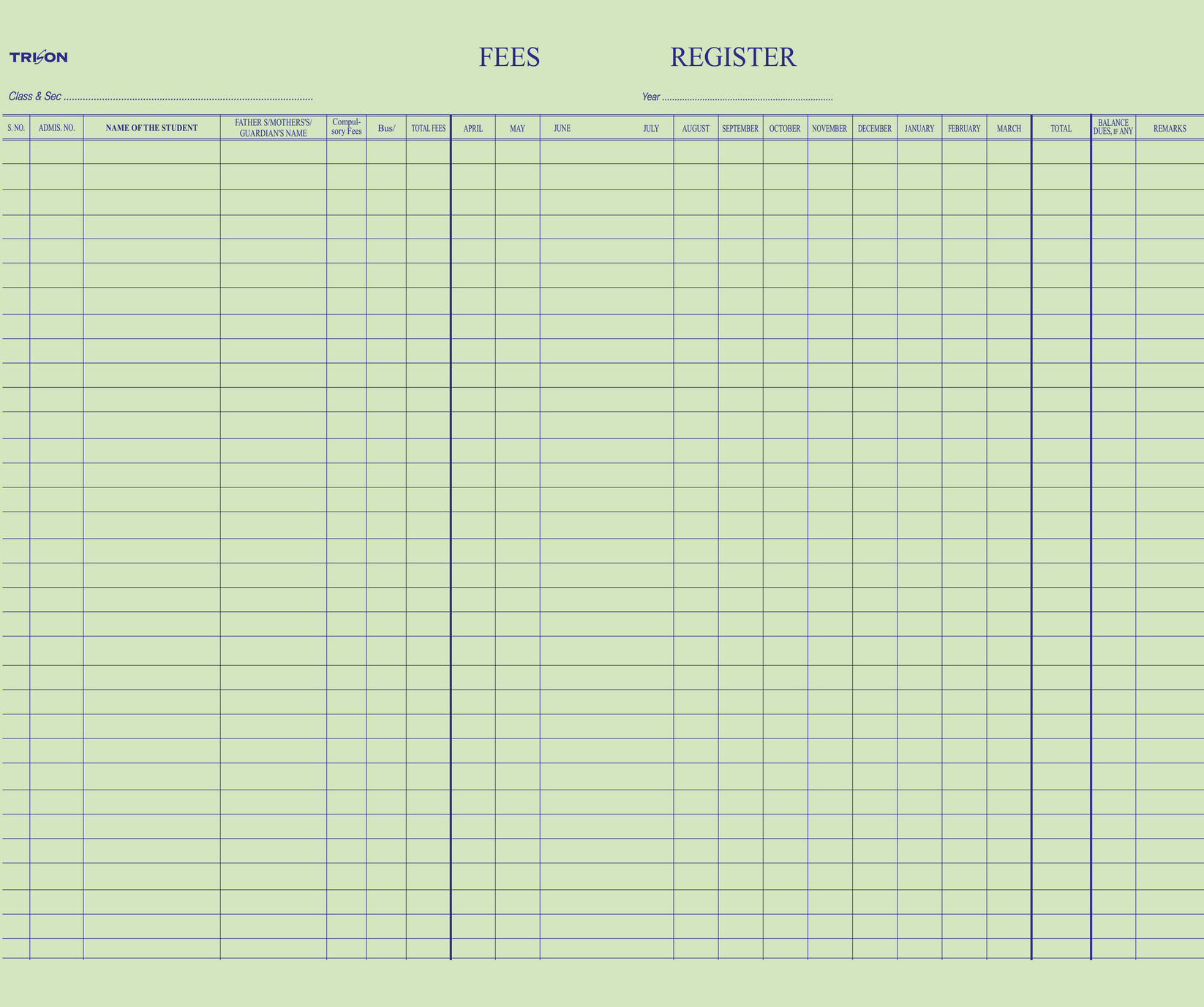 Fees Register – Trison
