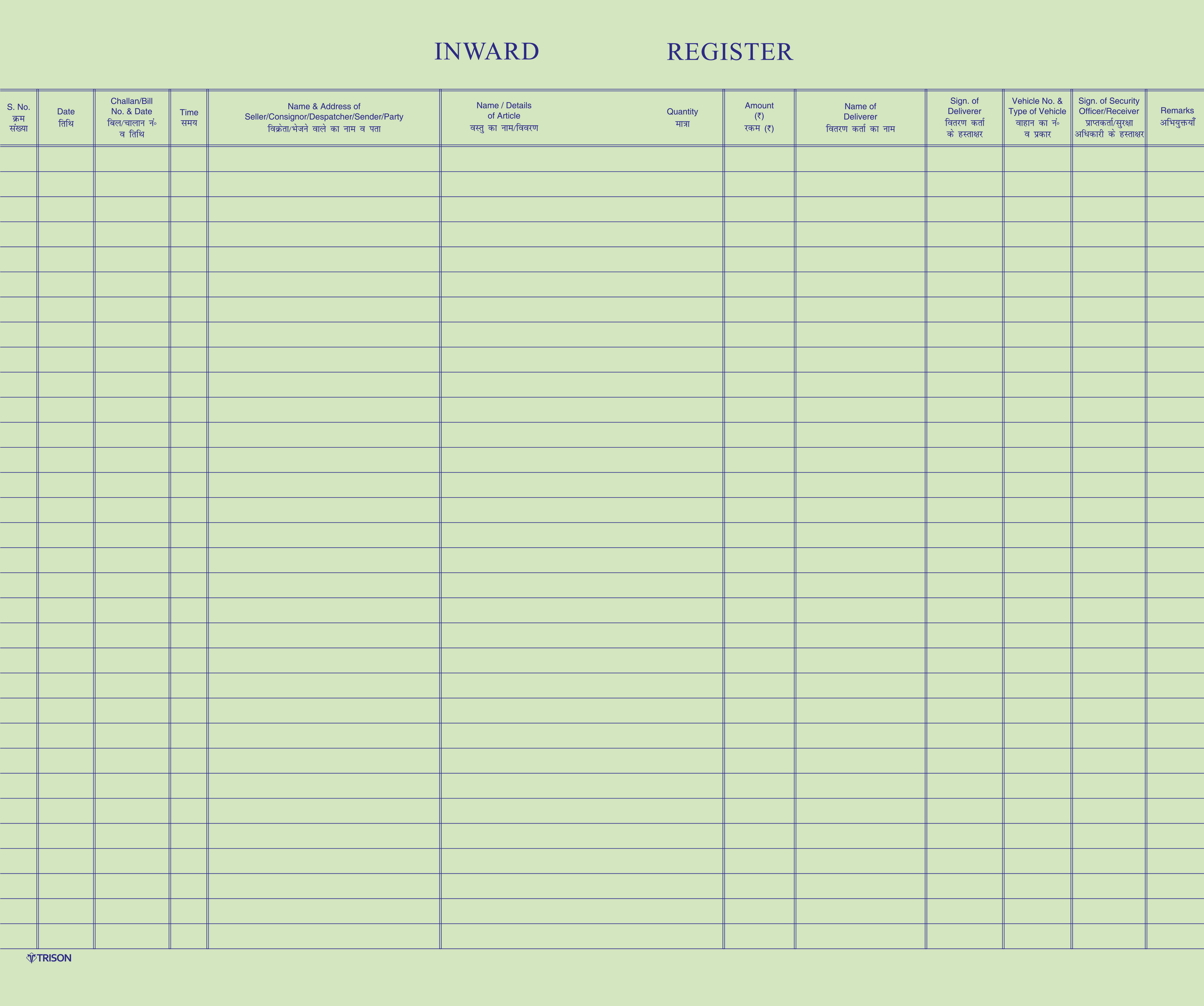 Inward Register – Trison