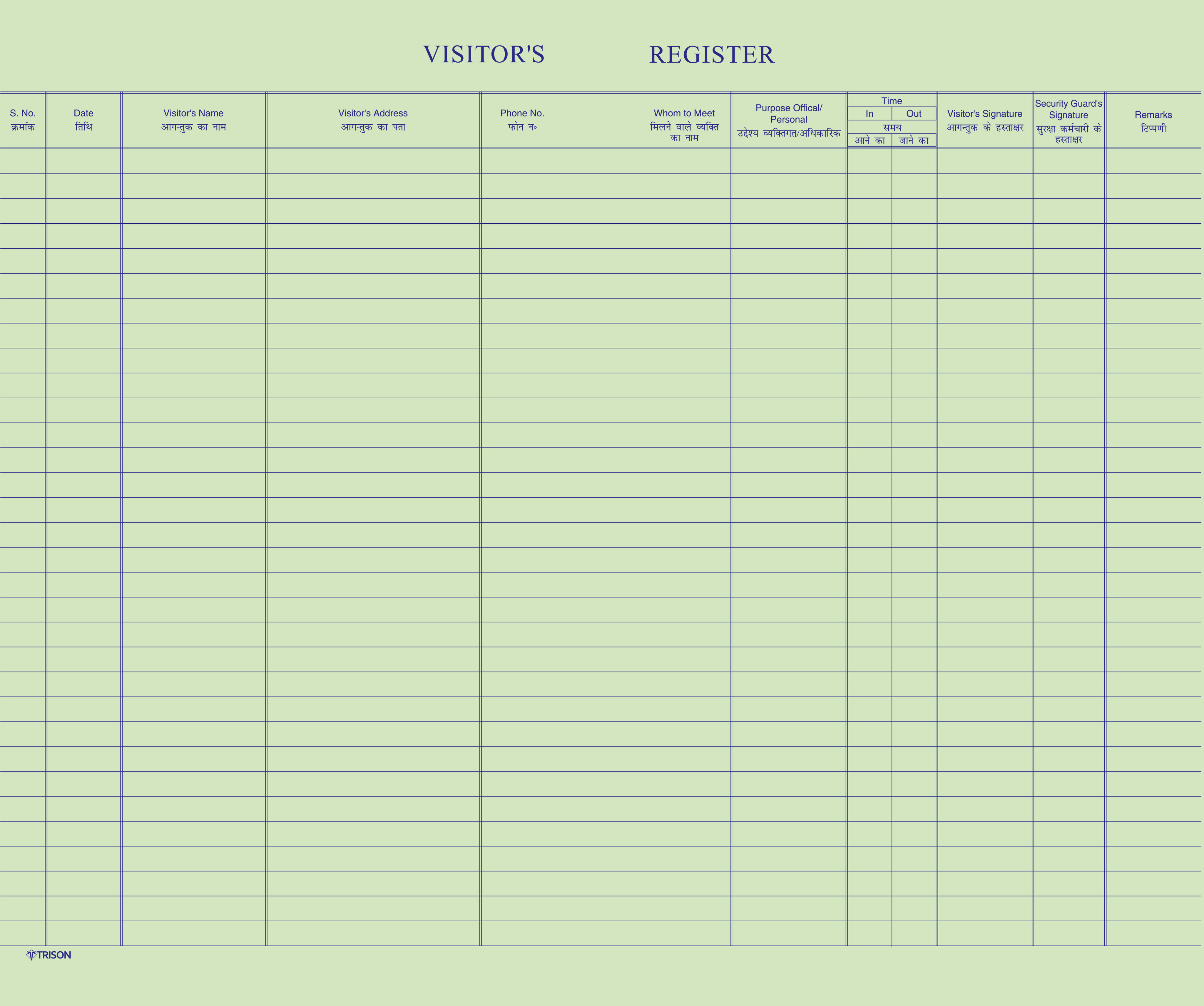 Visitor's Register – Trison